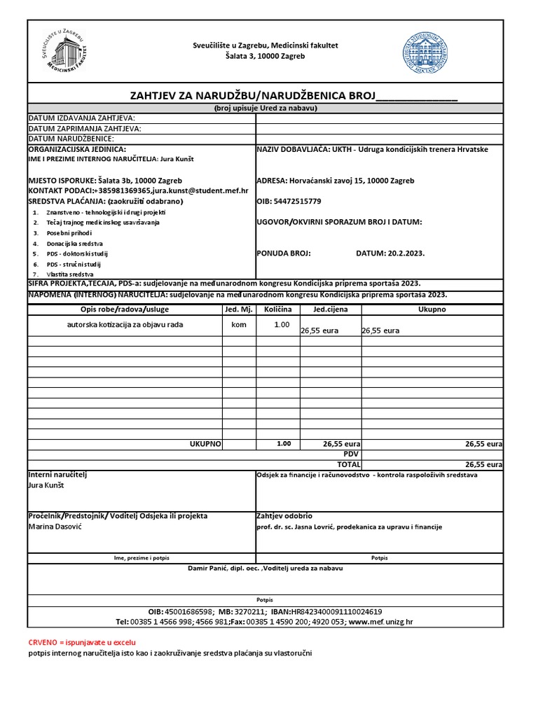 Primjer Pravilno Ispunjene Narudžbenice | PDF