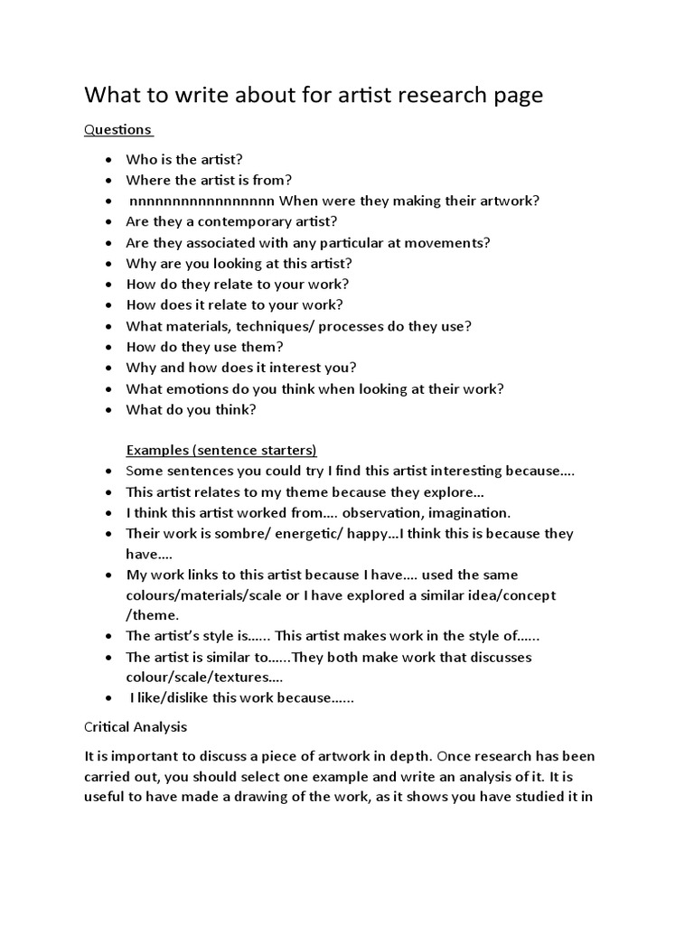 Artist Research Page Guidelines | PDF | The Arts | Aesthetics