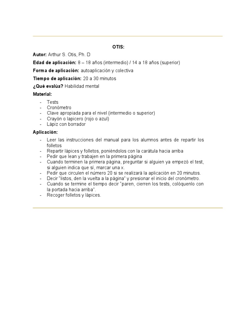 Ficha Técnica del Test OTIS | PDF | Estudios de idiomas extranjeros ...