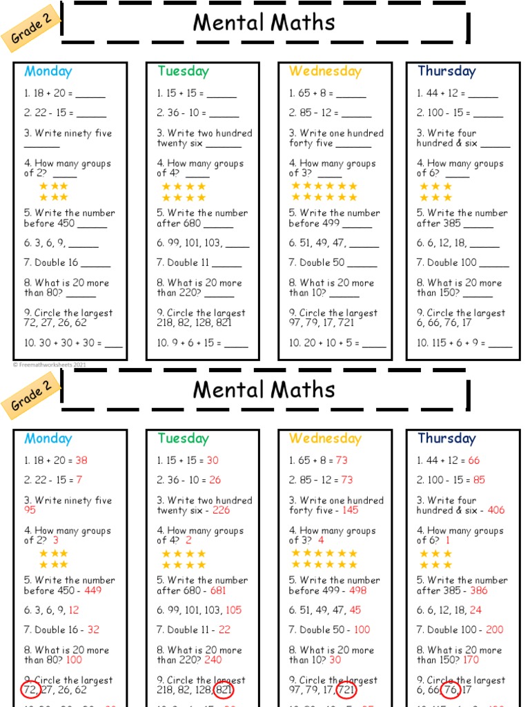 Grade 2 Mental Maths Worksheet 2 | PDF | Teaching Methods & Materials ...