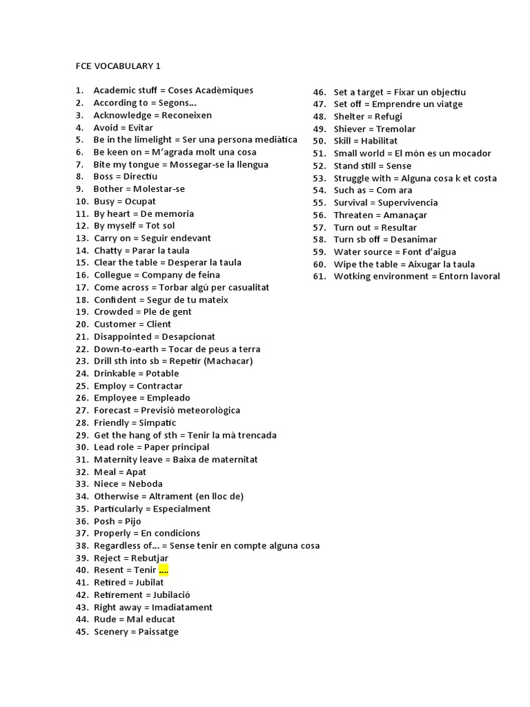 Fce Vocabulary 1 | PDF