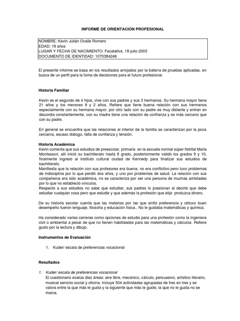 Ejemplo de Informe de Orientación Profesional | PDF | Ingeniería | Matemáticas