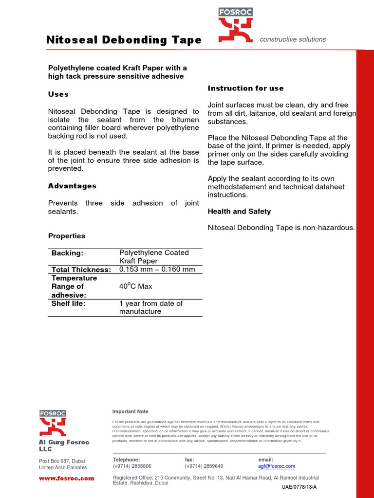 Nitoseal Debonding Tape Agf | PDF | Adhesive | Materials