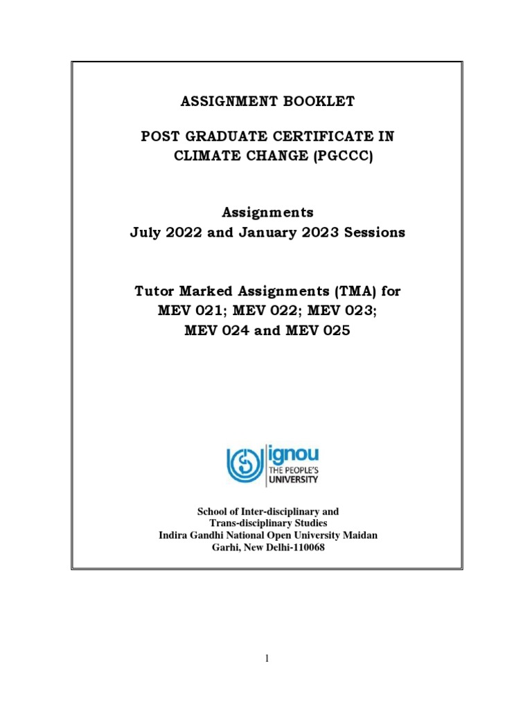 Assignment Booklet PGCCC - 2022-23 | PDF | Climate Change | Nature