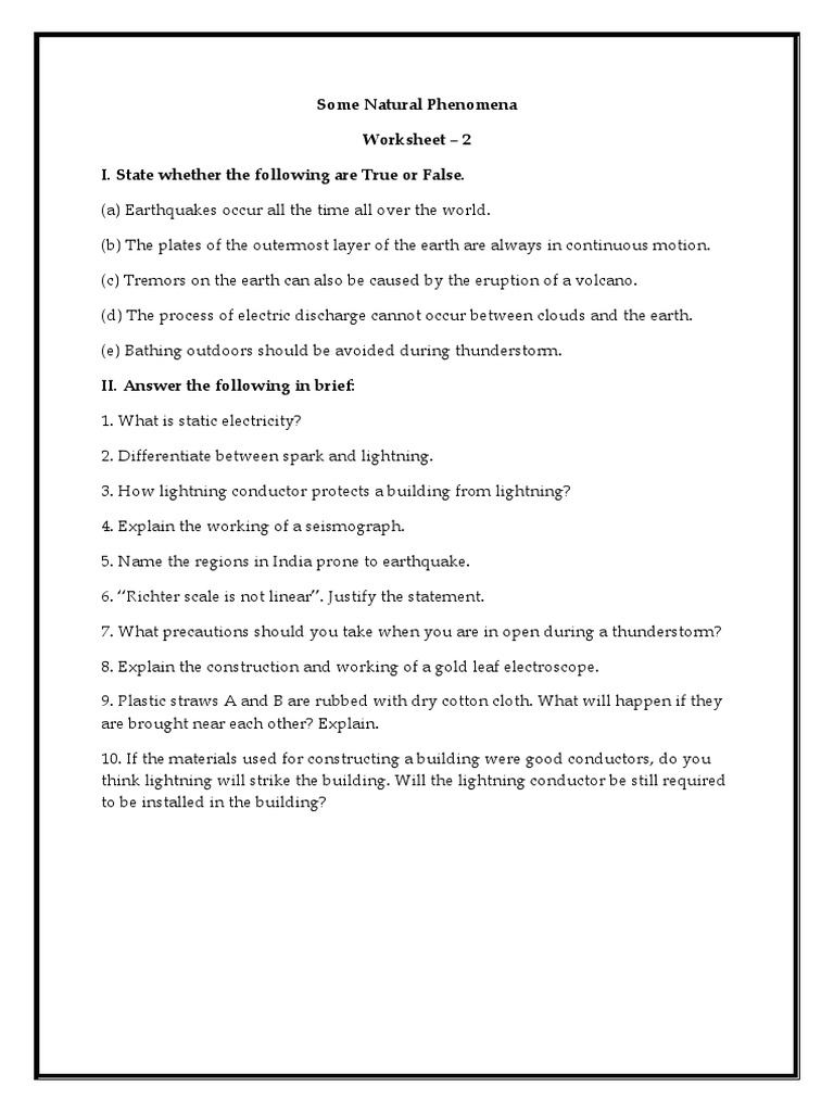 Natural Phenomena Worksheet - Exploring Earthquakes, Volcanoes ...