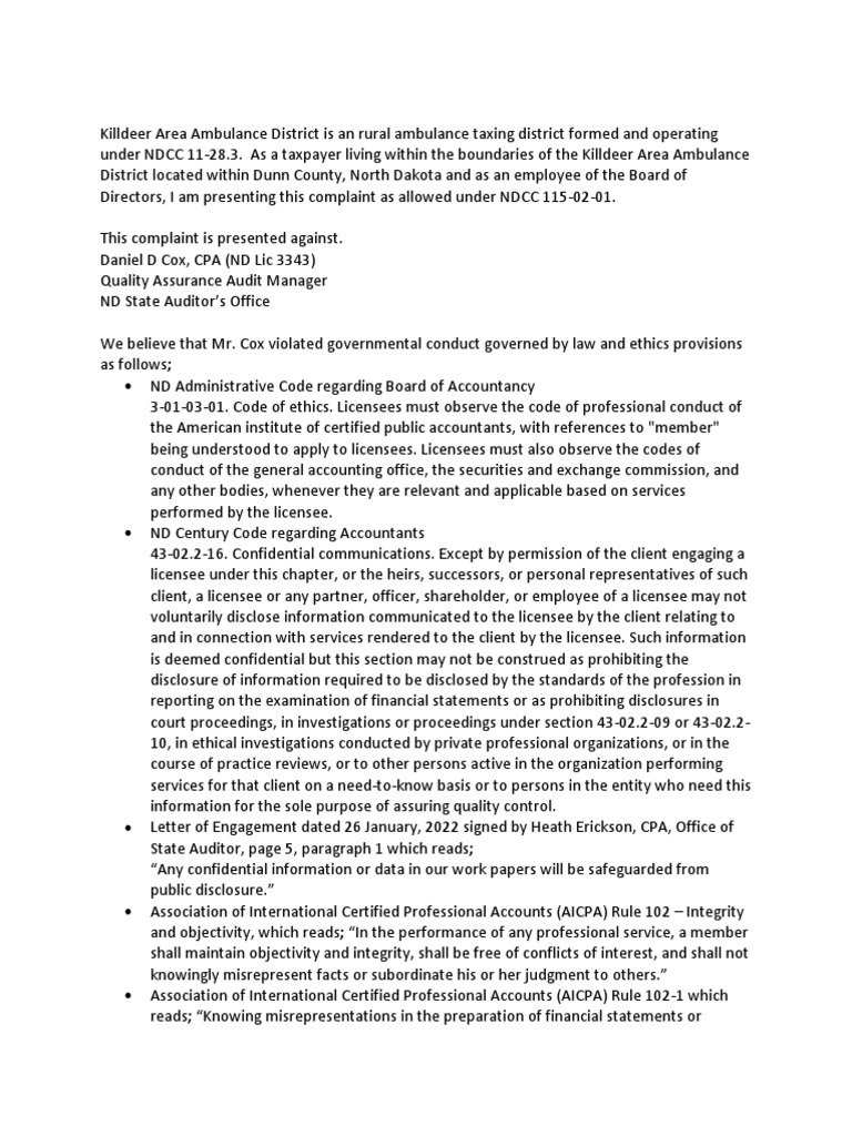 Ethics Complaint Pdf Audit Financial Audit