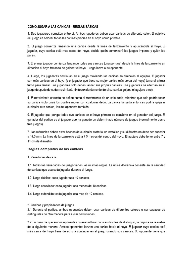 Cómo Jugar A Las Canicas Pdf