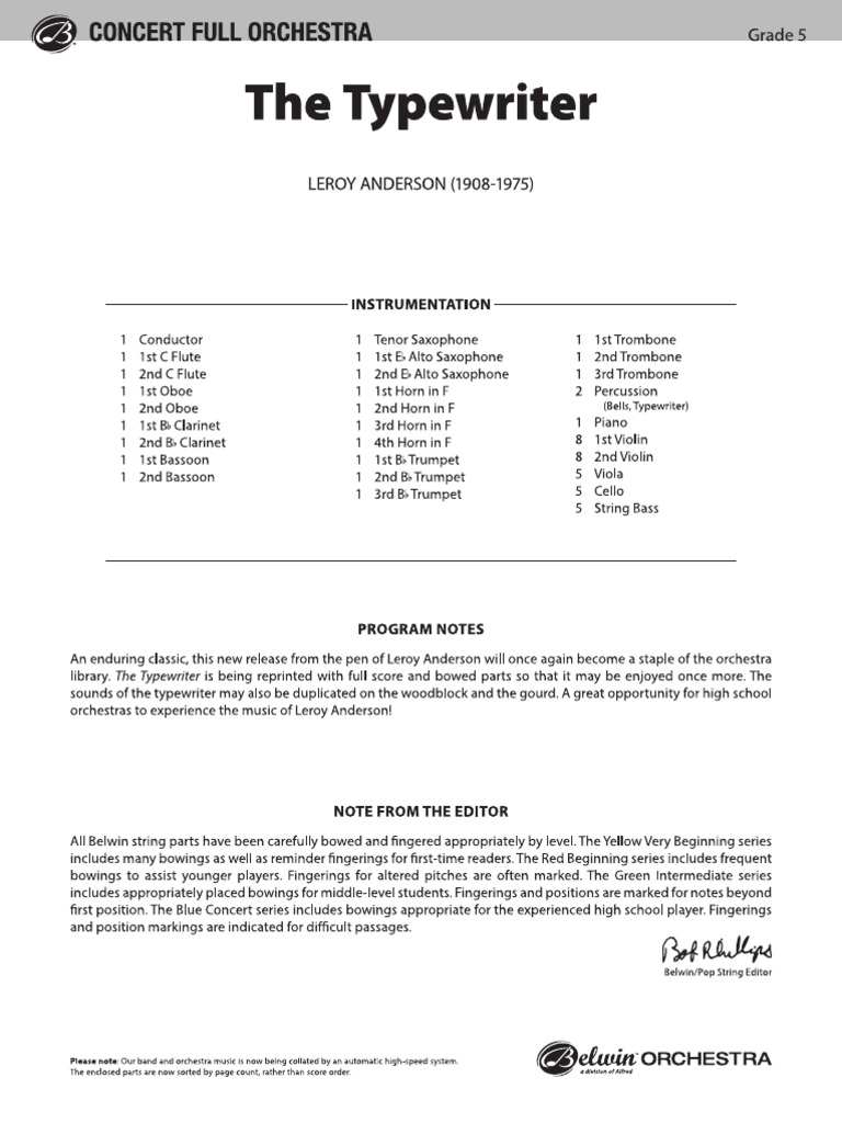 The Typerwriter - Leroy Anderson | PDF | Musical Compositions | Notation