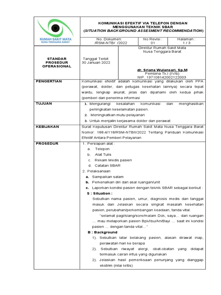 Spo Dengan Teknik SBAR | PDF