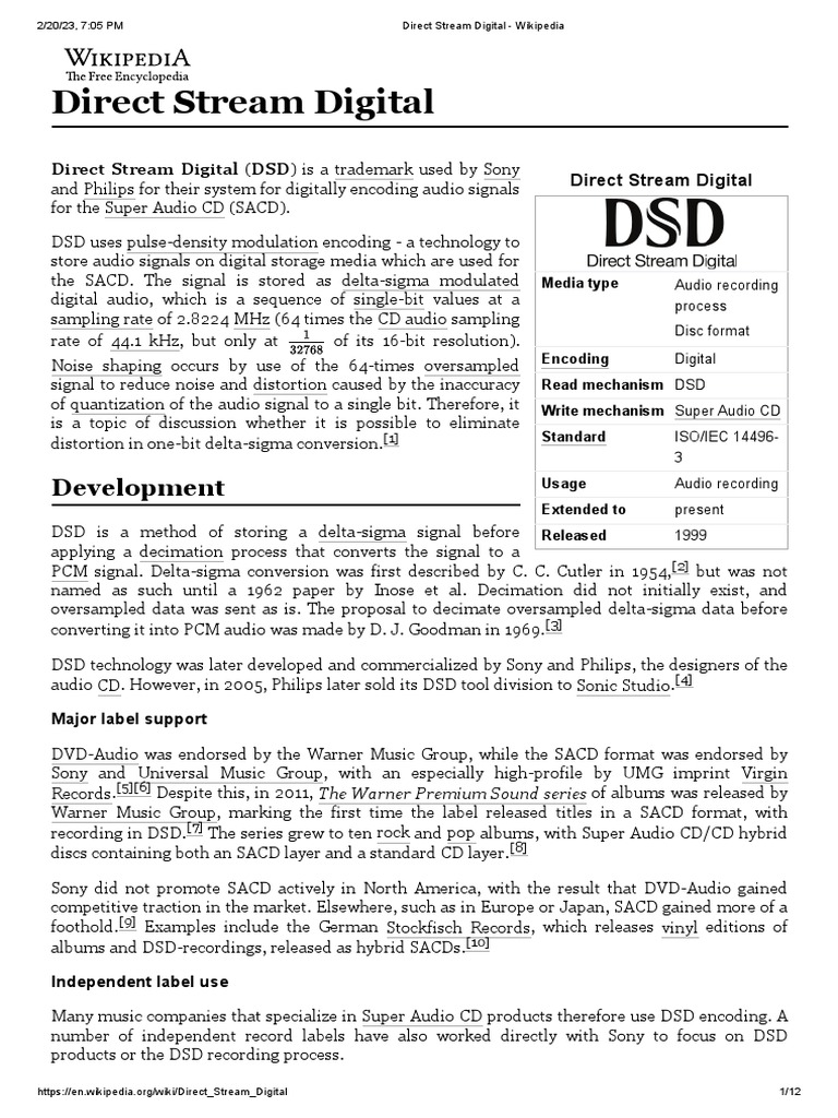 Direct Stream Digital: Development | PDF