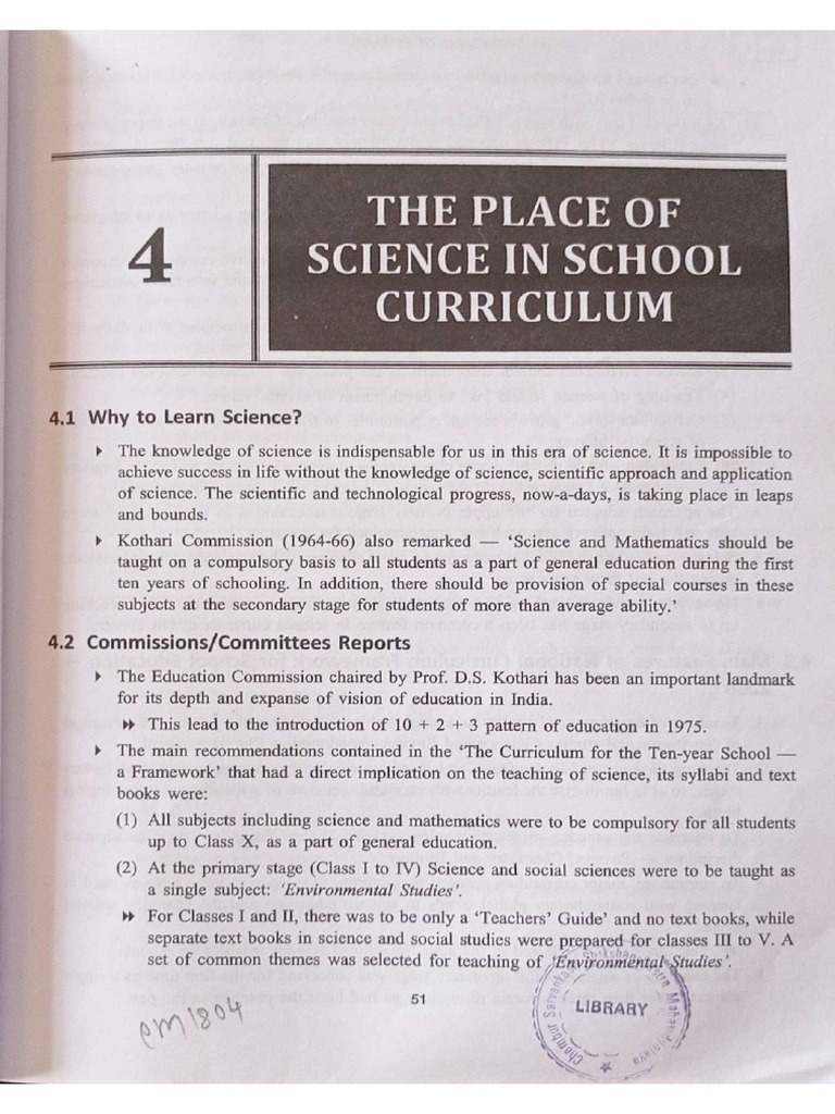 Place of Science in Present Curriculum | PDF