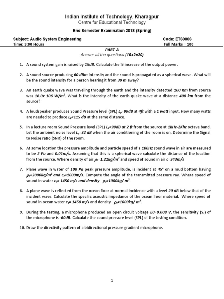 Audio System Engineering Exam | PDF | Microphone | Sound