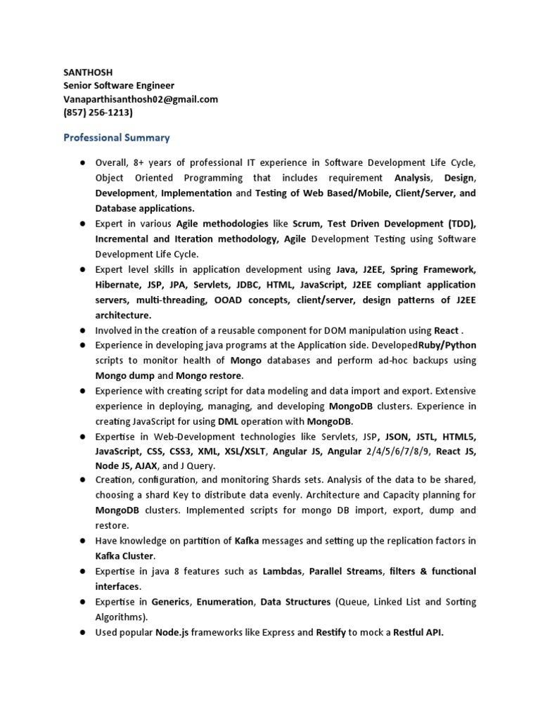 Senior Java Developer Resume - Santhosh | PDF | Spring Framework ... Senior Java Developer Resume - Santhosh | PDF | Spring Framework ...