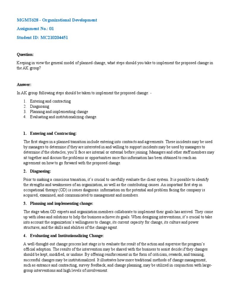 MGMT628 - Assignment 01 Solution | PDF | Organization Development | Change Management