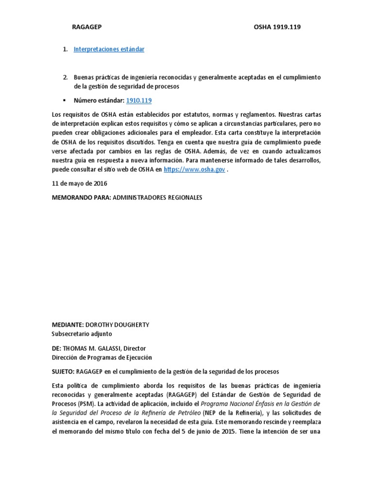 RAGAGEP y Seguridad en Procesos OSHA | PDF | Administración de ...