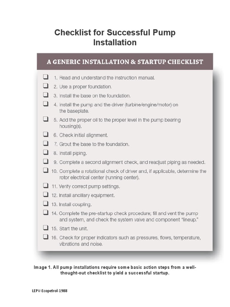 Checklist For Successful Pump Installation | PDF