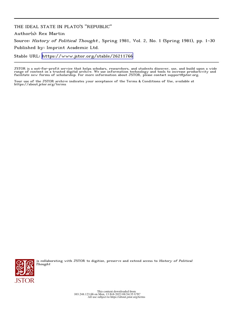 The Ideal State in Plato's Republic | PDF