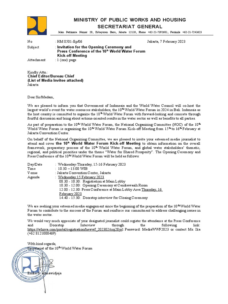 Draft Invitation Letter To Opening Ceremony and Press Conference | PDF