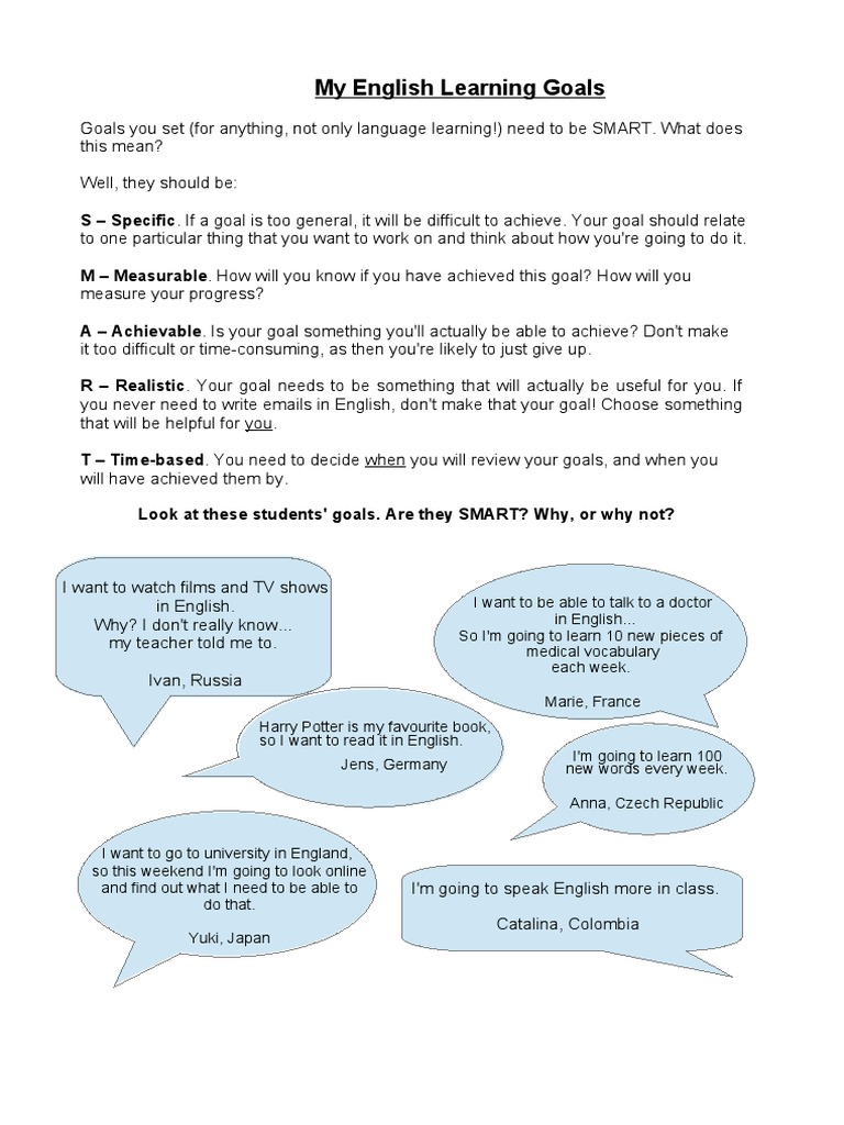 Learning Goals Setting For Students Finally Karen | PDF | Goal | English Language