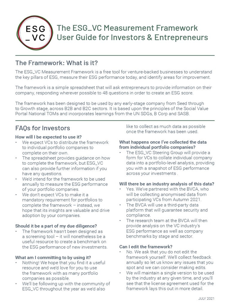 ESG - VC Measurement Framework User Guide | PDF | Venture Capital ...