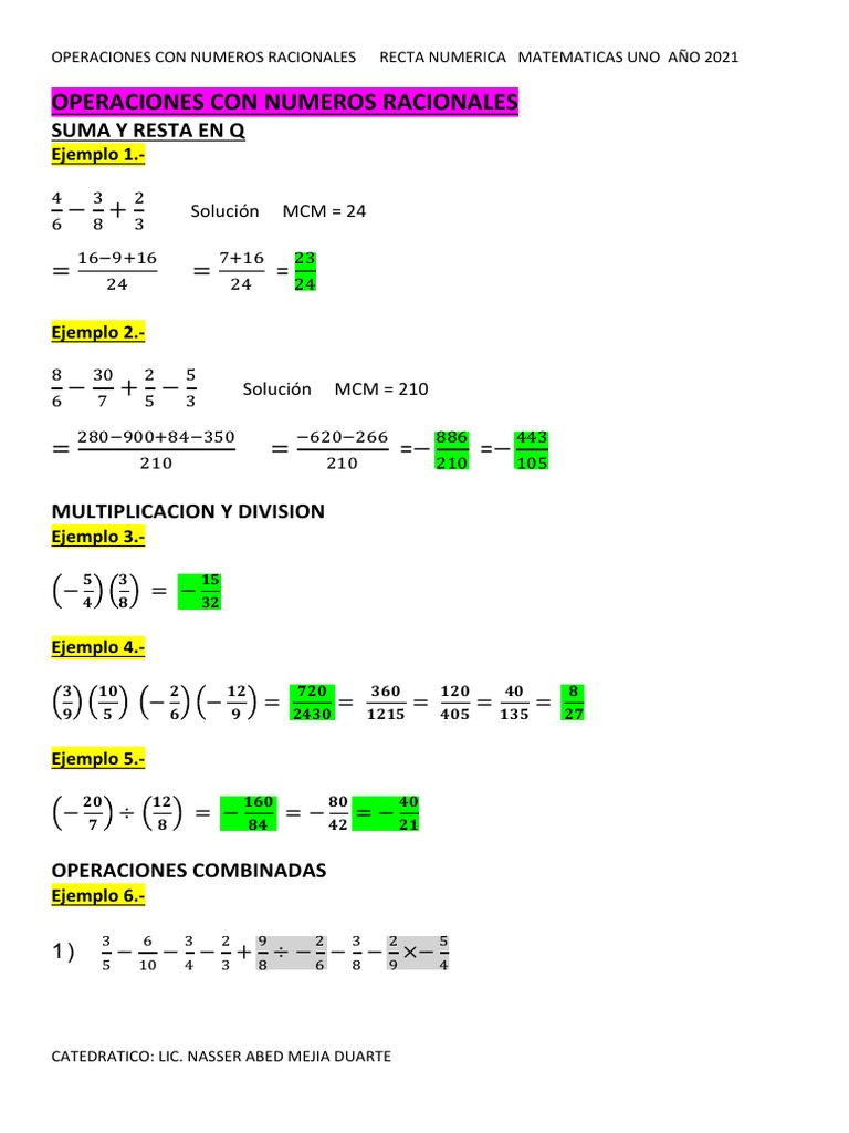 Operaciones Con Numeros Racionales - Recta Numerica | PDF | Números ...