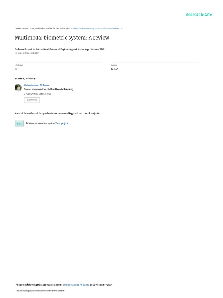 Multimodal Biometric System Review | PDF | Biometrics | Authentication