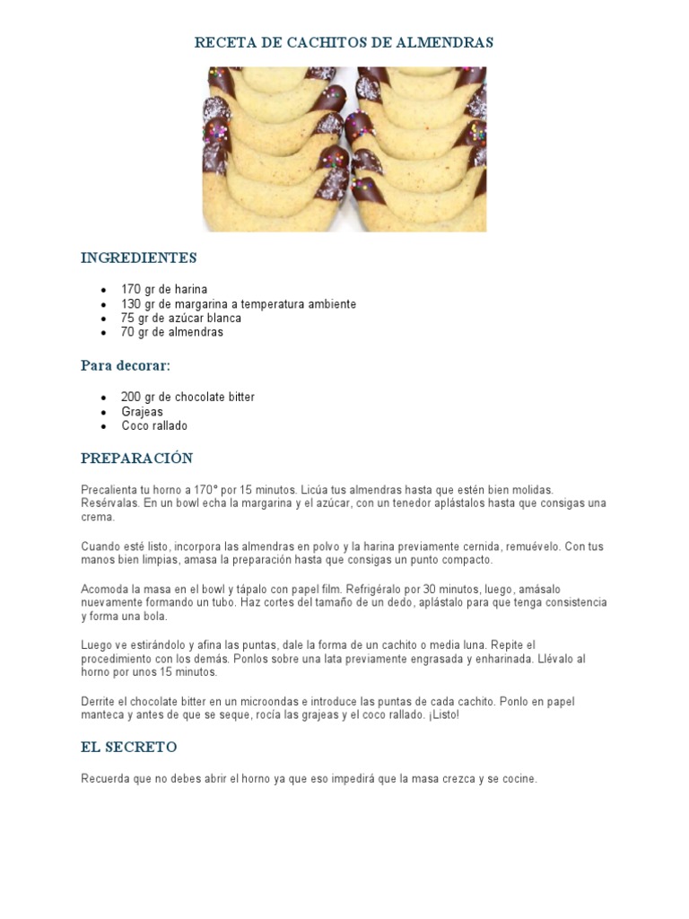 Receta de Cachitos de Almendras | PDF