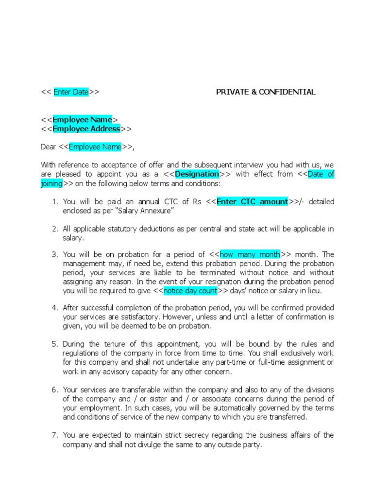 Simple Appointment Letter Format | Download Free PDF | Employment ...