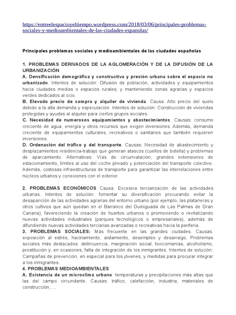 Problemas Sociales y Medioambientales Ciudades Españolas | PDF