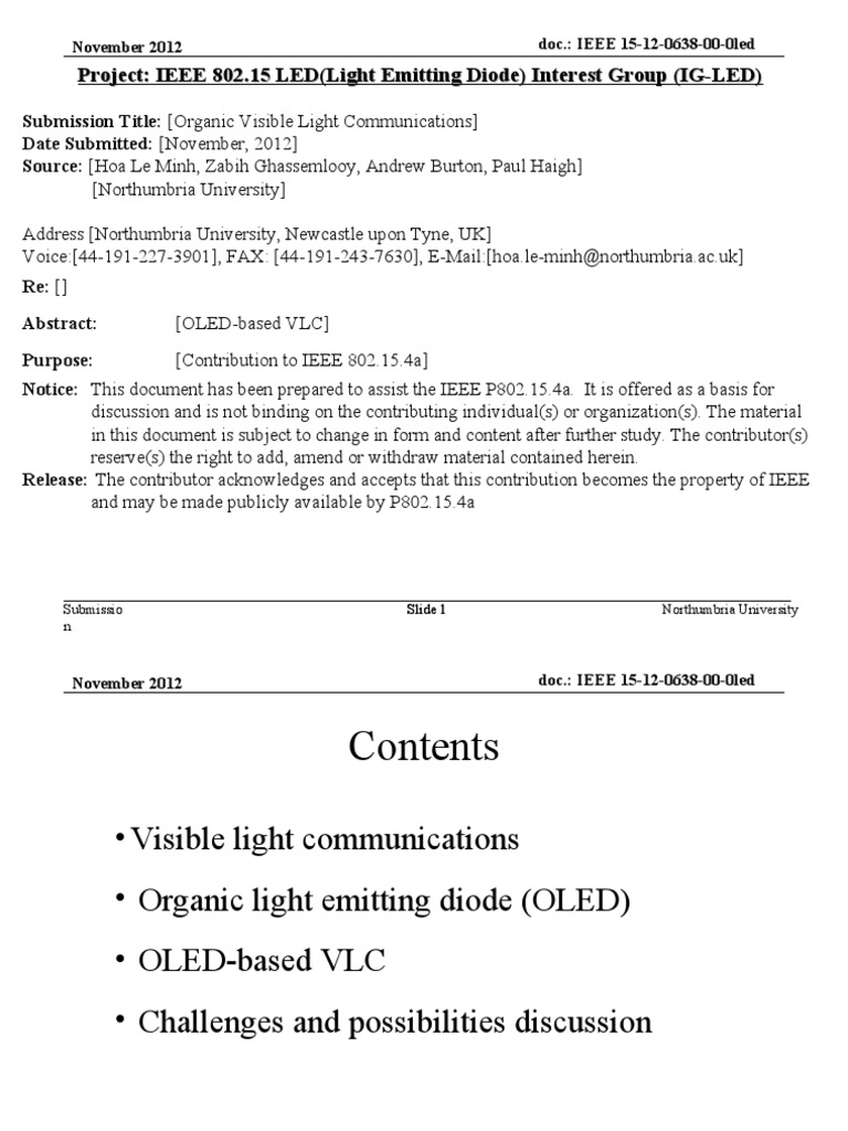 15 12 0638 00 0led Organic Visible Light Communications | PDF | Oled ...