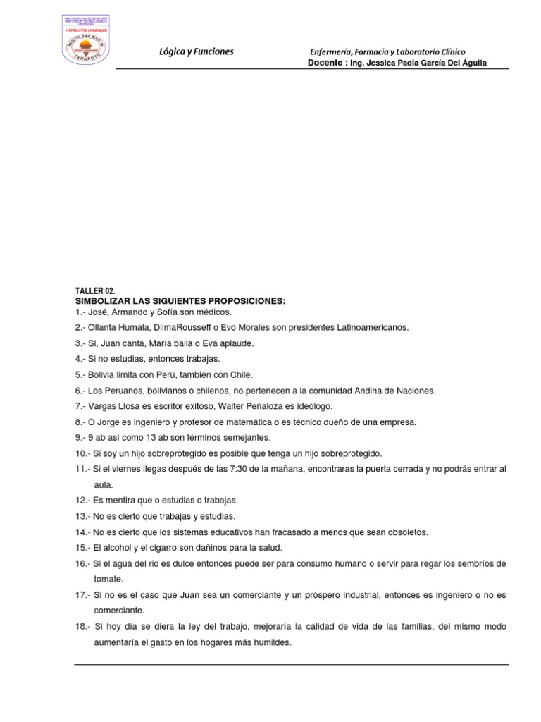 Separata Completa N°01 Lógica Proposional | PDF | Proposición | Expresiones lógicas