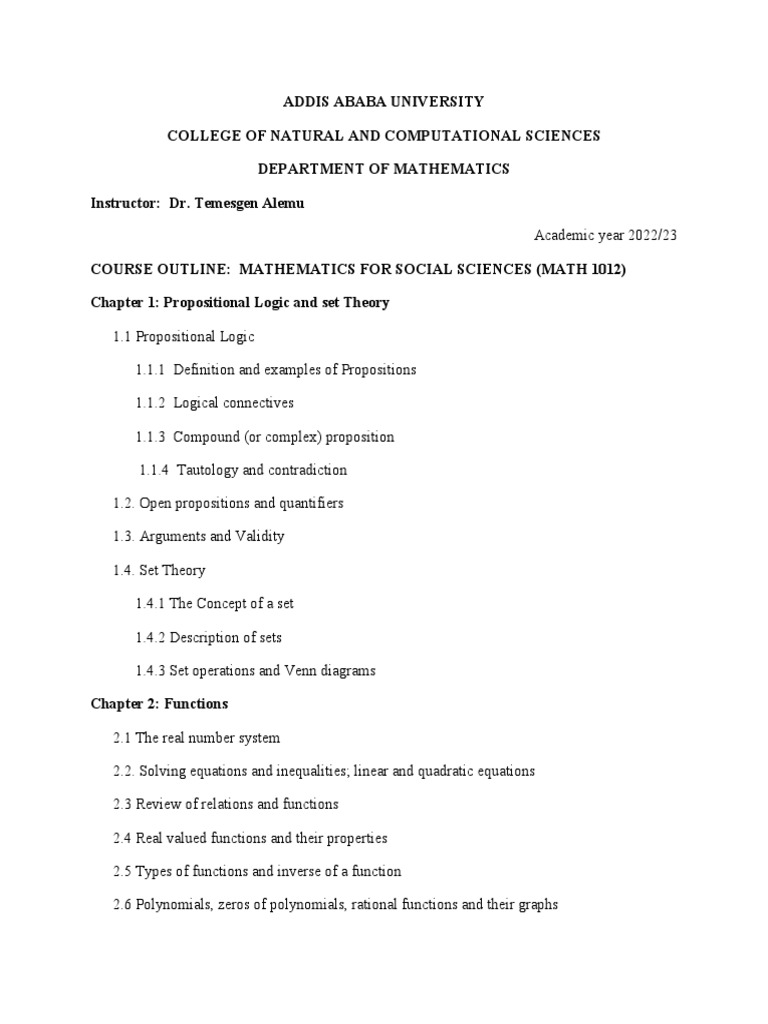Outlines Chapter1 | PDF | Set (Mathematics) | Matrix (Mathematics)
