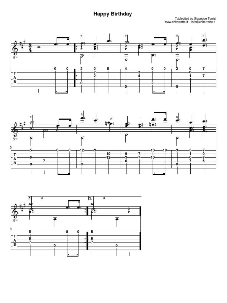 Happy Birthday Song Tabs for Guitar | PDF