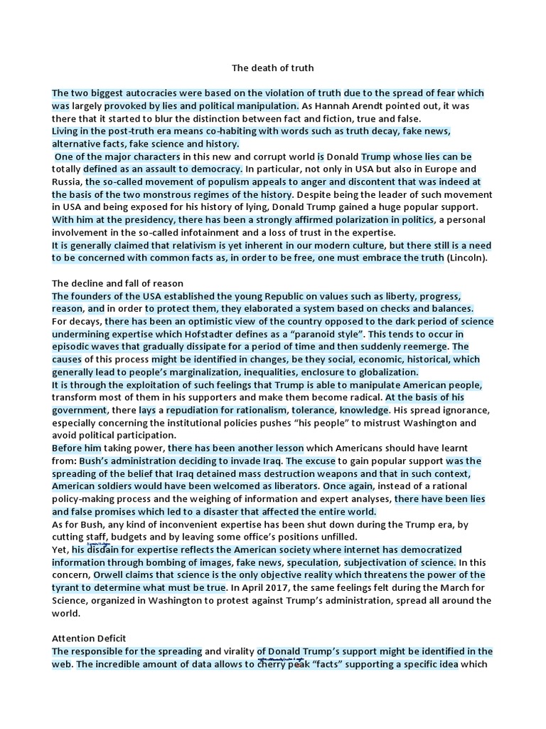 RIASSUNTO The Death of Truth | PDF