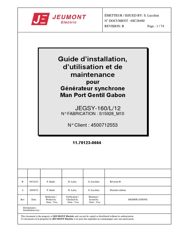 Guide D'installation, D'utilisation Et de Maintenance: Pour Générateur ...