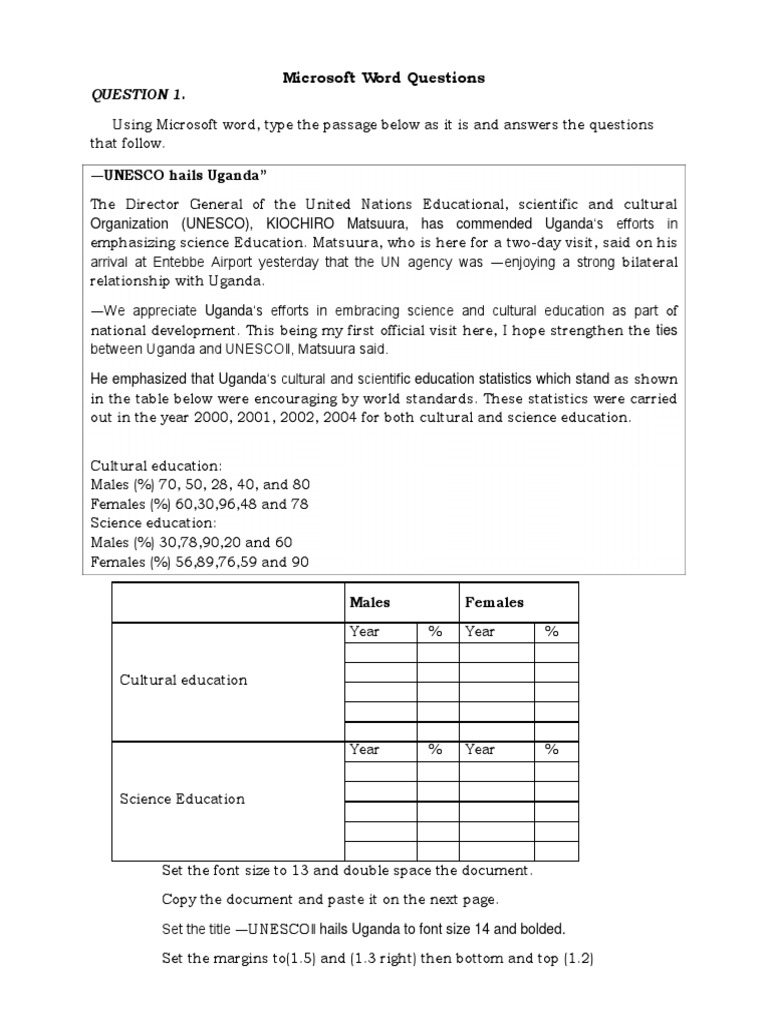 Microsoft Word Questions | PDF
