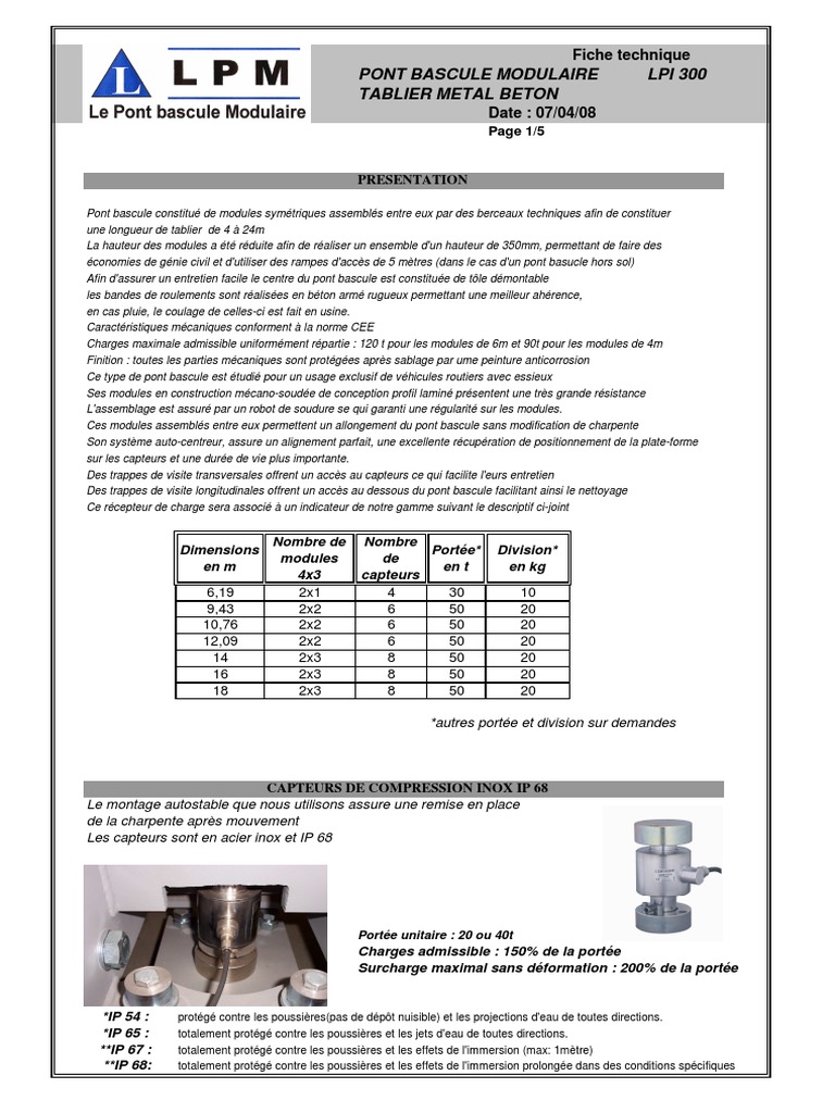 Fiche Technique Pont Bascule LPM 6mb | PDF | Pont | Matériaux