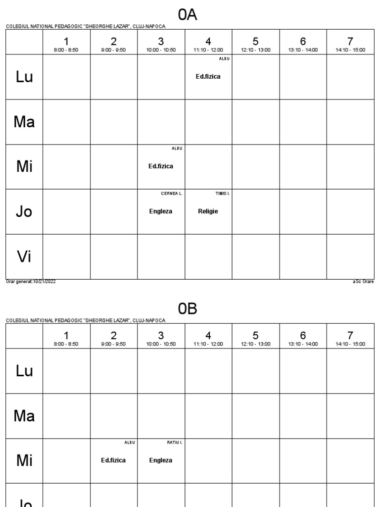 Orar Clase Modulul II | PDF