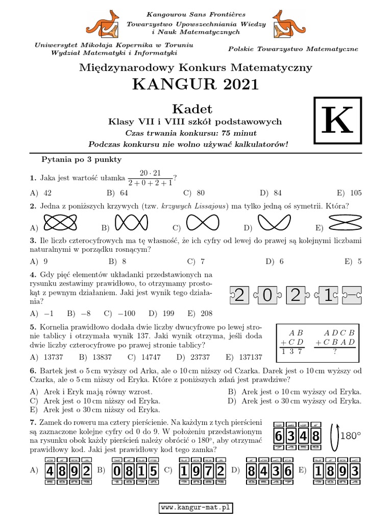KANGUR 2021: Kadet | PDF
