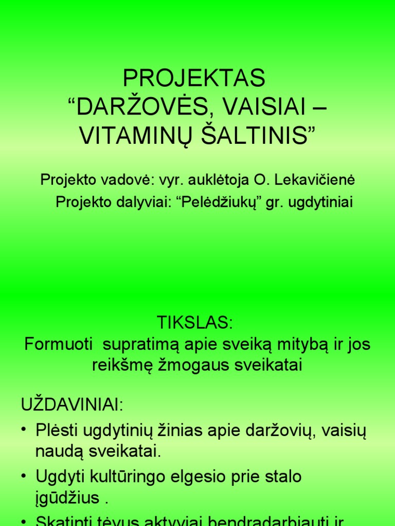 Projektas Darzoves Veisiai Vitaminu Saltinis. | PDF