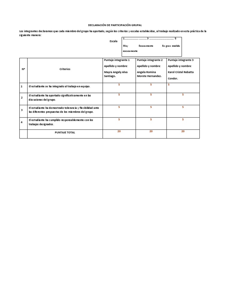 Declaración de Participación Grupal PC - 23 - 0 | PDF
