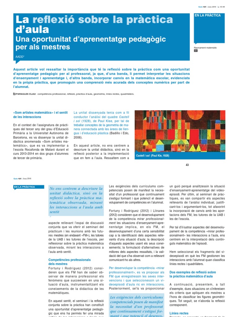 02 - GUIX425 - La Reflexió Sobre La Pràctica D'aula Una Oportunitat ...