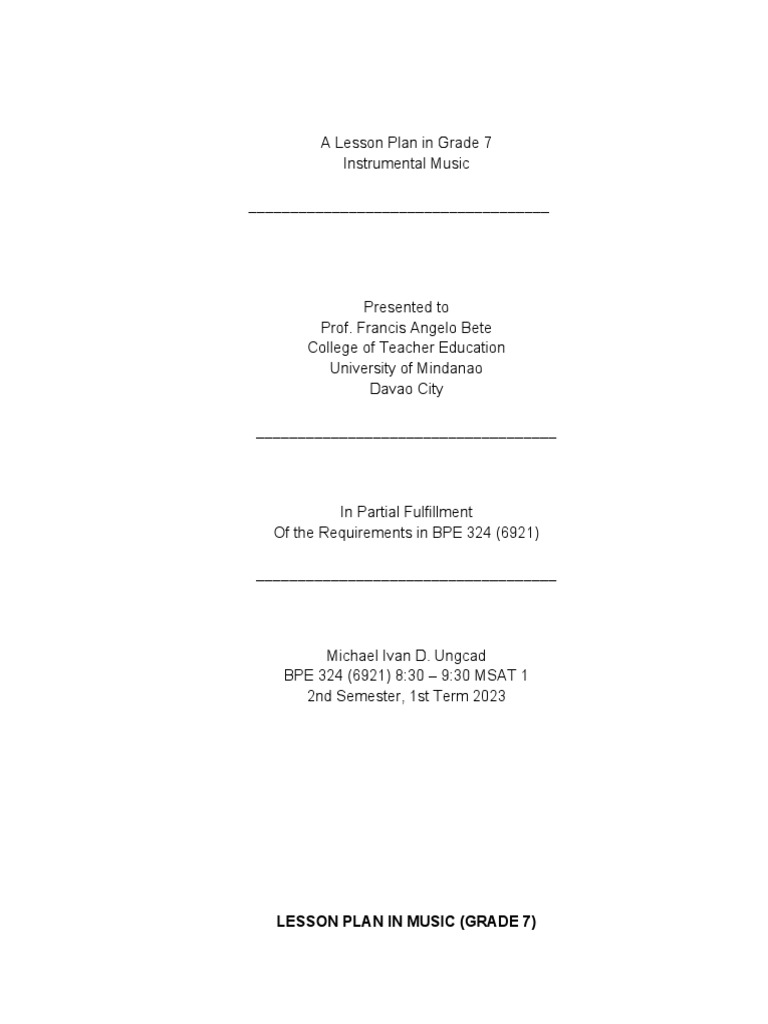 Physical Education Lesson-Plan | PDF | String Instruments | Musical ...