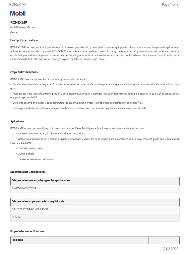 GL XX Ronex MP | PDF | Rodamiento (Mecánico) | Lubricación