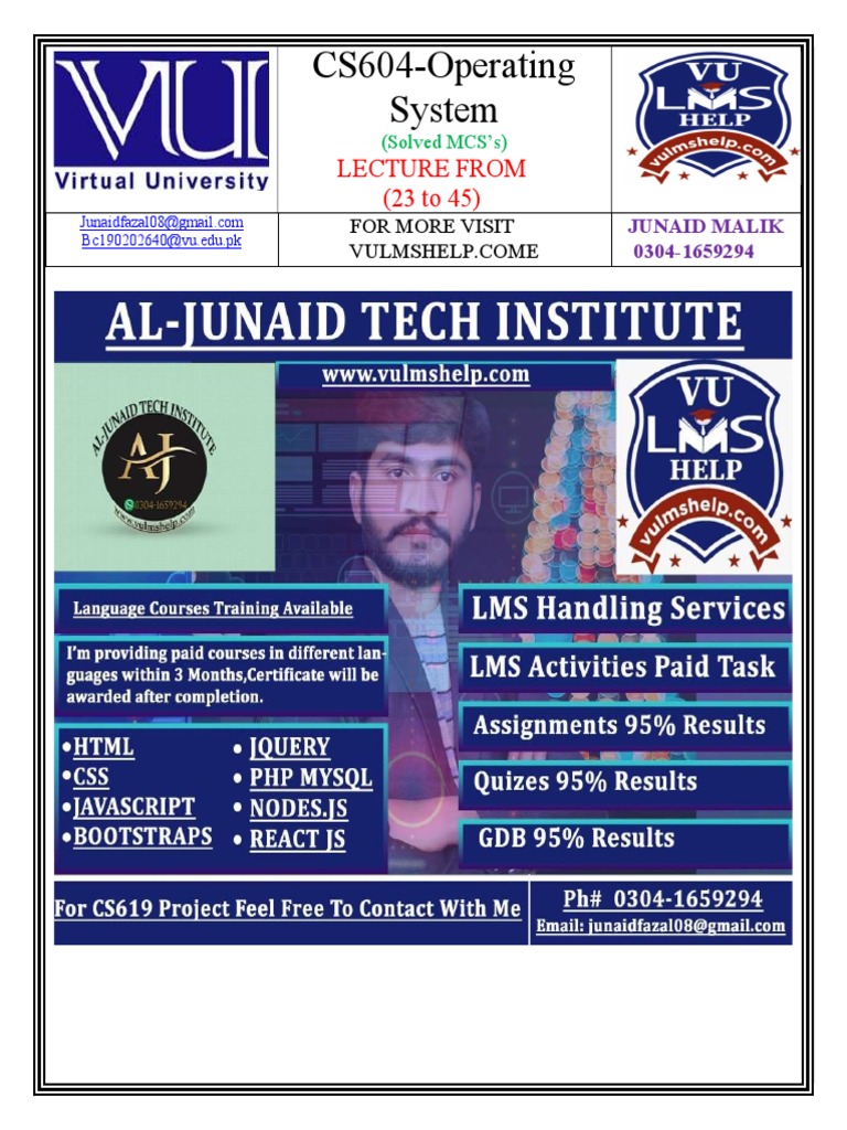 CS604 SOLVED MCQs FINAL TERM BY JUNAID | PDF | Scheduling (Computing) | Operating System