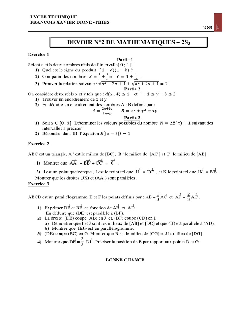 Devoir N°2 - 2S3 | PDF