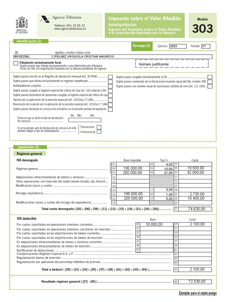 Modelo 303 3T EJER IVA | PDF | Impuestos | Servicios (economía)
