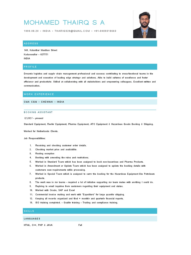 Logistics Assistant CV Example | PDF | Computing | Business