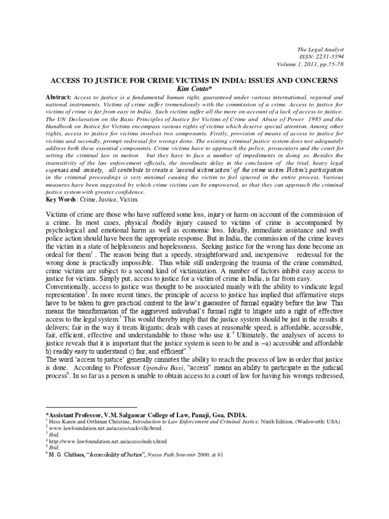 Access To Justice For Crime Victims in India Issues and Concerns by Kim ...