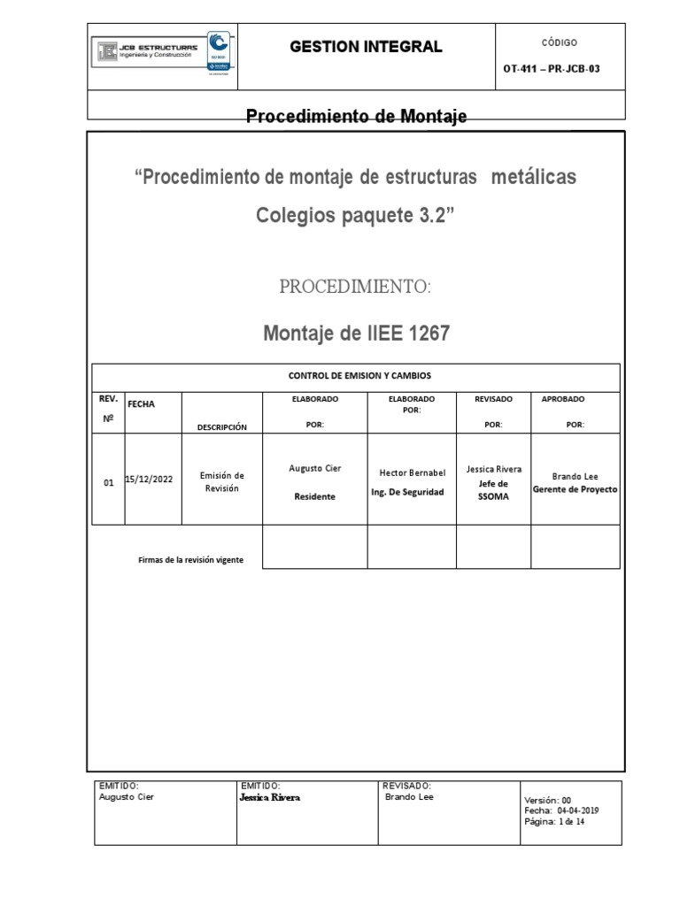 Procedimiento de Montaje de Estructuras Metalicas | PDF | Soldadura | Construcción